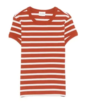 Closed Striped Rib-knit T-shirt - Brick Red