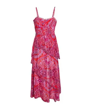 Farm Rio Paisley-print Tiered Square Neck Midi Dress - Red