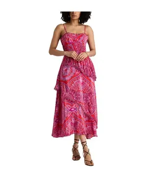 Farm Rio Paisley-print Tiered Square Neck Midi Dress