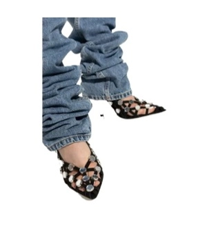 Attico Black Sheepskin High Heels With Ankle Strap
