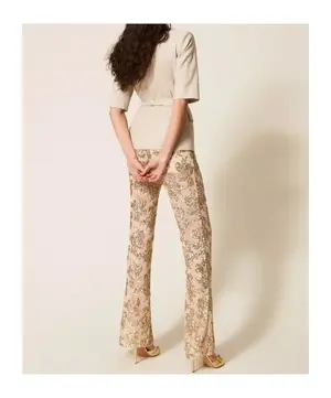 TWINSET Embellished Flared Trousers - Nude
