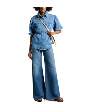 Farm Rio Medium Wash Denim Puff Sleeve Shirt