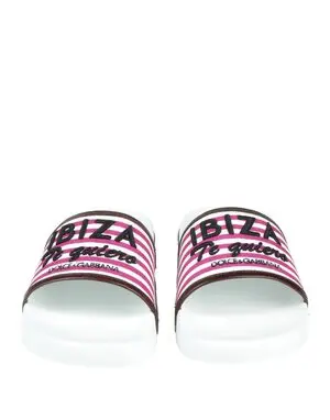 Dolce & Gabbana Striped Letter Print Slides - White