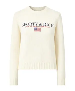 SPORTY  RICH Sporty & Rich Flag Detail Crew Neck Sweater - No