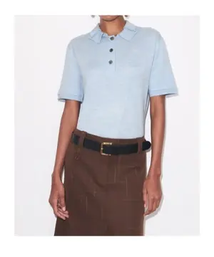 Tory Burch Oversized Silk Polo - Light Blue