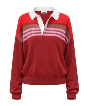 Staud Sail Striped Polo Shirt - Red