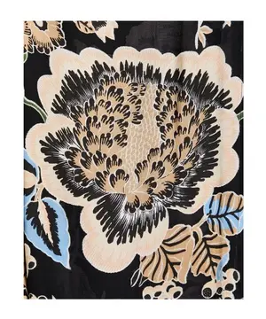 Tory Burch Floral Print Satin Shirt With Mandarin Collar And Belt