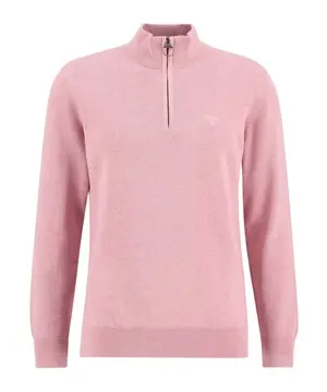 Barbour Half-zip Jumper With Embroidered Logo And Check Trim - Pink
