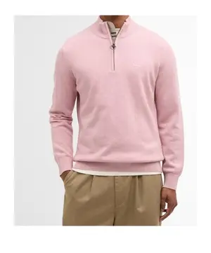 Barbour Half-zip Jumper With Embroidered Logo And Check Trim - Pink