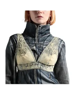 DIESEL® Sleeveless V-neck Denim Cropped Jacket