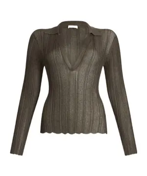Liu Jo Lurex Ribbed V-neck Sweater - Moss