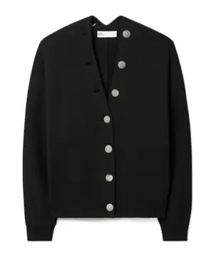 Tory Burch Merino Wool Button Cardigan - Black