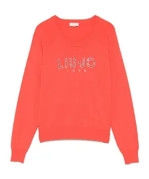 Liu Jo Ribbed Logo Rhinestone Top - Orange