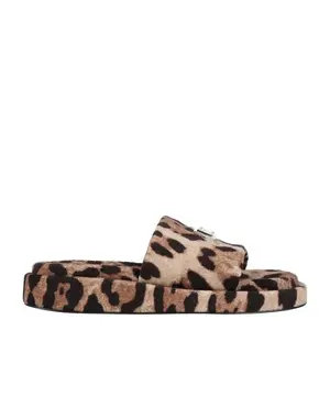 Dolce & Gabbana Leopard Print Velvet Slide Sandals
