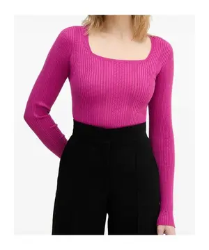 TWINSET Ribbed Square Neck Long Sleeve Sweater