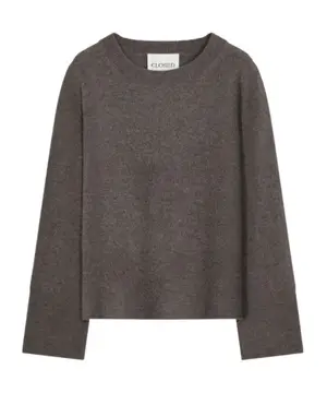 Closed Crew-neck Long-sleeve Sweater - Brown