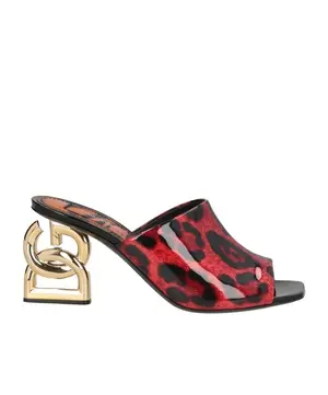 Dolce & Gabbana Leopard Print Patent Leather Slide Sandals