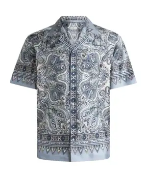Etro Silk Bowling Shirt With Placed Pocket-square Paisley Print - Gray