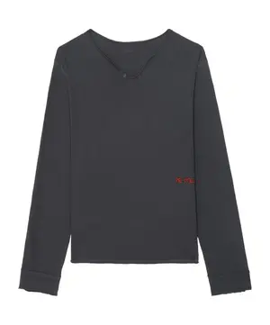 Zadig&Voltaire Monsatir Henley Button-detail Long-sleeve T-shirt - Carbone