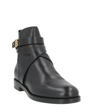 Burberry Glossy Leather Ankle Boots With Straps