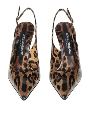 Dolce & Gabbana Leopard Print Glossed Leather Slingback Pumps
