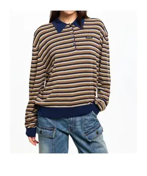 Miu Miu Striped Knit Long Sleeve Polo