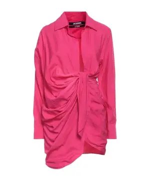 Jacquemus Plain Colour Long Sleeve Gathered Dress - Rose Red