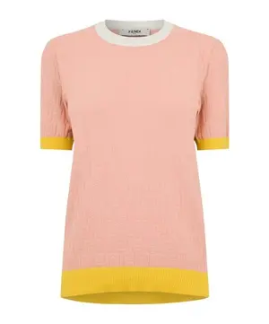 Fendi Knit Pullover Top With Textured Ff Motif - Nude