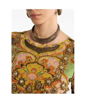 Etro Embellished V-neck Sheer Top