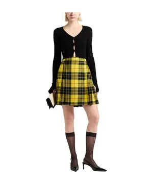 Dolce & Gabbana Pleated Plaid Wool Skirt