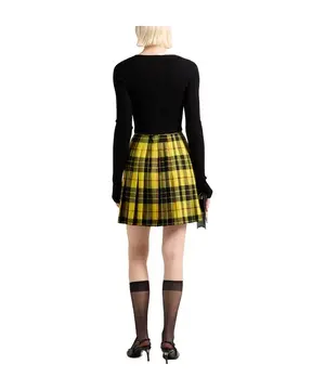 Dolce & Gabbana Pleated Plaid Wool Skirt