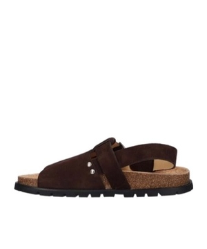 A.p.c. Suede Flat Sandals With Buckle Detail And Cork Sole