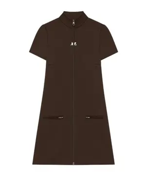 COURREGES Zippered Short-sleeved Mini Dress - Black