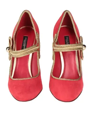 Dolce & Gabbana Embellished Suede Mary Jane Block Heel Pumps