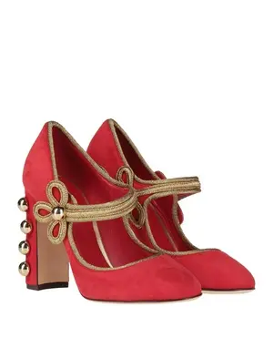 Dolce & Gabbana Embellished Suede Mary Jane Block Heel Pumps