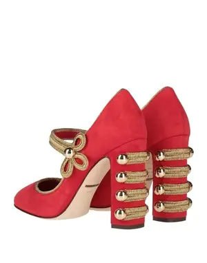Dolce & Gabbana Embellished Suede Mary Jane Block Heel Pumps