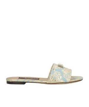 Dolce & Gabbana Floral Print Metallic Jacquard Slide Sandals