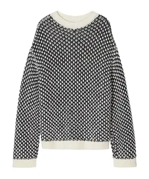 Closed Crew-neck Patterned Sweater - Ivory