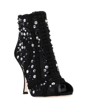Dolce & Gabbana Embellished Peep-toe Ankle Boots