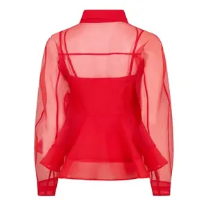 GANNI Peplum Blouse With Sheer Sleeves