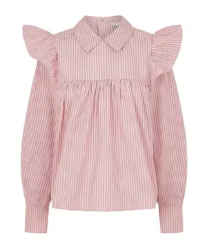 GANNI Striped Frill Blouse - Pink
