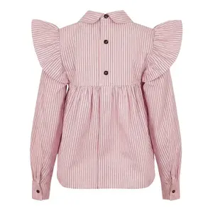 GANNI Striped Frill Blouse - Pink