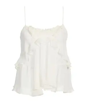 Isabel Marant Étoile Sleeveless Ruched Crepe Top With Ruffles - Ivory