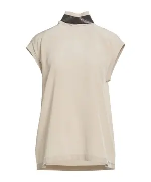 Brunello Cucinelli Sleeveless Turtleneck Top With Embellished Detachable Application - Nude