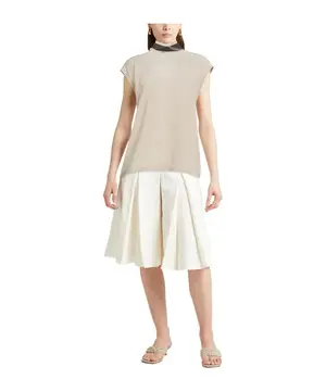 Brunello Cucinelli Sleeveless Turtleneck Top With Embellished Detachable Application - Nude