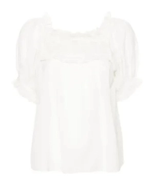 DÔEN Lace-detailed Puff-sleeve Blouse