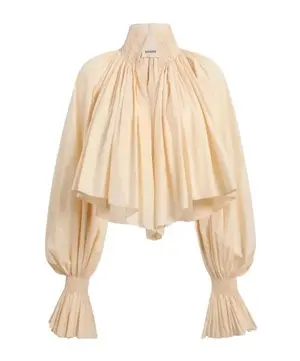 Khaite Durer High Neck Blouse With Gathered Cuffs - Nude