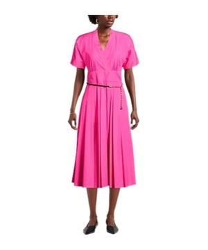 Max Mara Pleated Midi Dress With V-neck And Belt