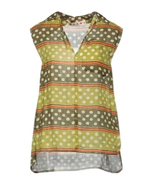 Marni Polka Dot V-neck Short Sleeve Top - Green