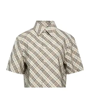 Burberry Short-sleeve Checkered Poplin Shirt With Embroidered Logo